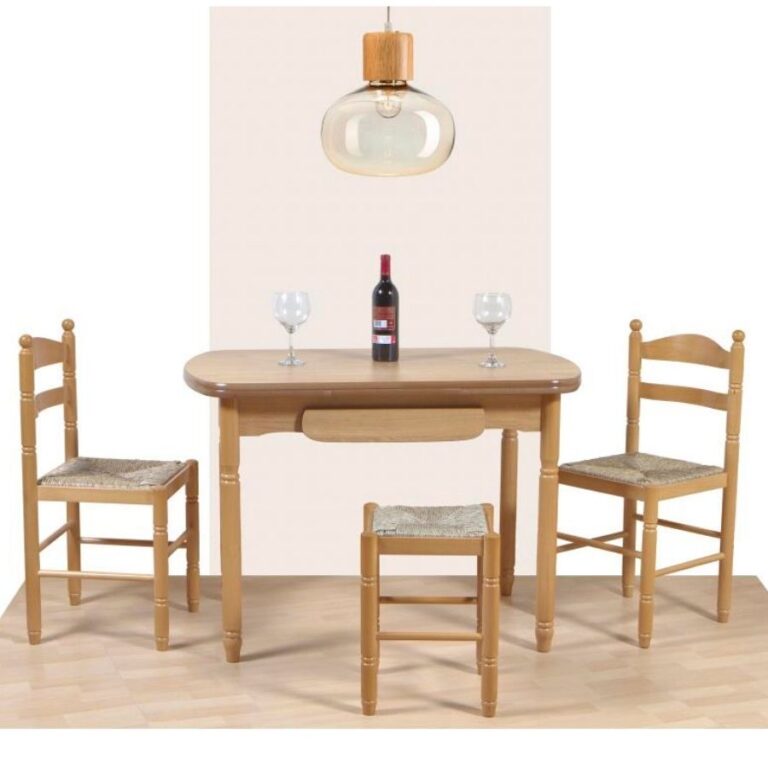 MESA DE COCINA EXTENSIBLE CON 2 SILLAS Y 2 TABURETES